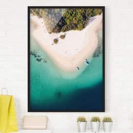 Bild mit Rahmen Feiner Sandstrand - gerahmte Wandbilder Print Natur Strand Wohnzimmer Bad Badezimmer T&uuml;rkis