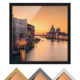 Bild mit Rahmen Goldenes Venedig - gerahmte Wandbilder Print Skyline Stadt Wohnzimmer Schlafzimmer Bad Badezimmer K&uuml;che Flur Esszimmer Orange