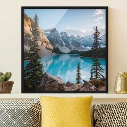 Bild mit Rahmen Bergsee - gerahmte Wandbilder Print Natur Wohnzimmer Blau