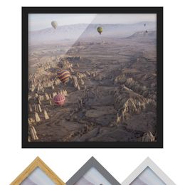Bild mit Rahmen Hei&szlig;luftballons &uuml;ber Anatolien - gerahmte Wandbilder Print Natur Wohnzimmer Schlafzimmer Bad Badezimmer K&uuml;che Flur Esszimmer Beige
