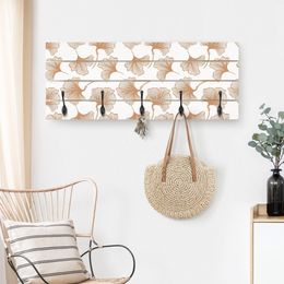 Bilderwelten Wandgarderobe einzigartig Tropisch Flurgarderobe - Gro&szlig;e Gingkobl&auml;tter in Beige - Pflanzen Garderobenpaneel Flur