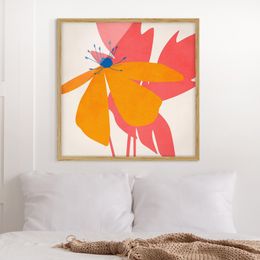 Bild mit Rahmen Florale Sch&ouml;nheit Rosa und Orange - gerahmte Wandbilder Print Blumen Floral Kunstdruck Wohnzimmer Rosa