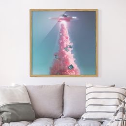 Bild mit Rahmen Multimedia Ufo - gerahmte Wandbilder Print Kunstdruck Vintage Himmel Schlafzimmer Wohnzimmer Rosa