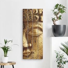 Bilderwelten Wandgarderobe gold Spirituell Vintage Flurgarderobe - Vintage Buddha - Retro Garderobenpaneel Flur