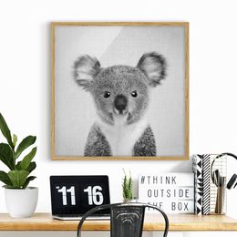 Bilderwelten Bild mit Rahmen Tiere schwarz weiss Motiv inkl. Rahmung - Baby Koala Klara Schwarz Wei&szlig; - Koala Kinderzimmer Baby M&auml;dchen Jungen