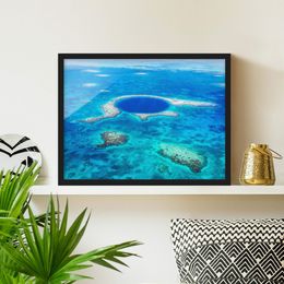 Bild mit Rahmen Leuchtturmriff von Belize - gerahmte Wandbilder Print Natur Strand Wohnzimmer Bad Badezimmer Blau
