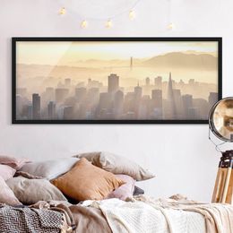 Bilderwelten Bild mit Rahmen Stadt grau Motiv inkl. Rahmung - San Francisco im Morgengrauen - Architektur Wohnzimmer Schlafzimmer