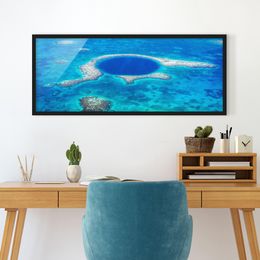 Bilderwelten Bild mit Rahmen Strand blau Motiv inkl. Rahmung - Leuchtturmriff von Belize - Karibik Wohnzimmer Schlafzimmer