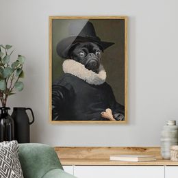 Bilderwelten Bild mit Rahmen originell braun Vintage inkl. Rahmung - Lord Frenchie - Lustig Wohnzimmer Schlafzimmer