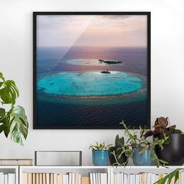 Bild mit Rahmen Paradies im Ozean - gerahmte Wandbilder Print Natur Strand Wohnzimmer Bad Badezimmer Blau
