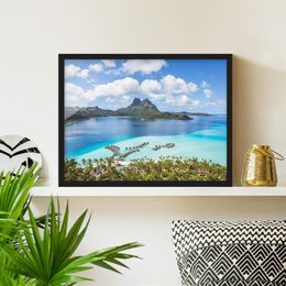 Bild mit Rahmen Inselparadies II - gerahmte Wandbilder Print Natur Skyline Stadt Strand Wohnzimmer Bad Badezimmer Blau