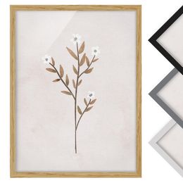 Bild mit Rahmen Zarter Zweig mit wei&szlig;en Bl&uuml;ten
