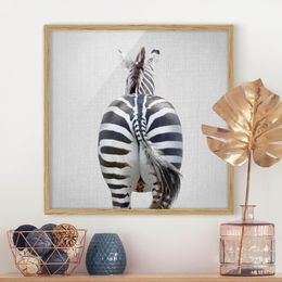 Bilderwelten Bild mit Rahmen Tiere schwarz weiss Motiv inkl. Rahmung - Zebra von hinten - Zebra Kinderzimmer Baby M&auml;dchen Jungen