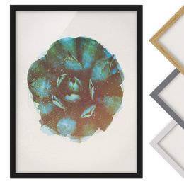 Bild mit Rahmen Wasserfarben - Blaue Agave - gerahmte Wandbilder Print Aquarell Botanik Tropical Fotomontage Wohnzimmer Schlafzimmer Bad Badezimmer