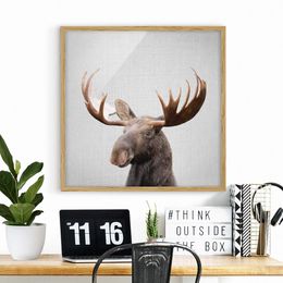 Bilderwelten Bild mit Rahmen Tiere schwarz weiss Motiv inkl. Rahmung - Elch Erhardt - Deko Kinderzimmer Baby M&auml;dchen Jungen