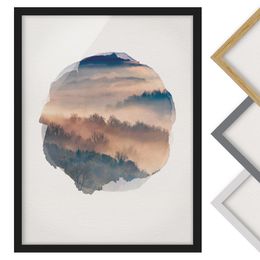 Bilderwelten Bild mit Rahmen Natur & Landschaft Wasserfarben - Nebel bei Sonnenuntergang Poster FineArt Wandbilder Kunstdruck 4 Rahmen-Farben