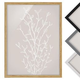Bild mit Rahmen Line Art Zweig auf Beige
