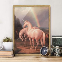 Bilderwelten Bild mit Rahmen Tiere bunt Vintage inkl. Rahmung - Falsche Pferde - Lustig Wohnzimmer Schlafzimmer