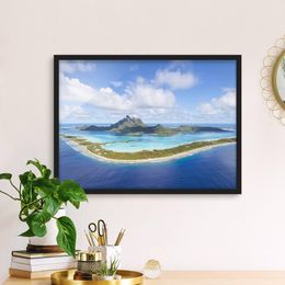 Bild mit Rahmen Inselparadies - gerahmte Wandbilder Print Natur Strand Wohnzimmer Bad Badezimmer Blau