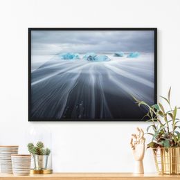 Bild mit Rahmen Eislandschaft - gerahmte Wandbilder Print Natur Wohnzimmer Blau