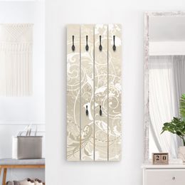 Bilderwelten Wandgarderobe einzigartig Vintage Holzoptik - Perlmutt Ornament Design - Retro Garderobenpaneel Flur