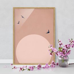 Bild mit Rahmen Sonnenuntergang in Rosa - gerahmte Wandbilder Print Kunstdruck Natur Tiere Wohnzimmer Schlafzimmer Rosa