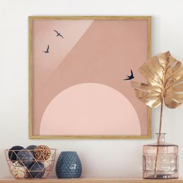 Bild mit Rahmen Sonnenuntergang in Rosa - gerahmte Wandbilder Print Kunstdruck Natur Tiere Wohnzimmer Schlafzimmer Rosa