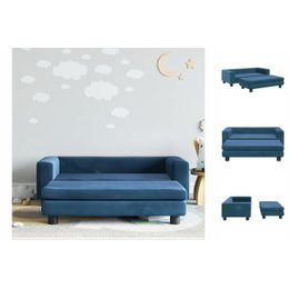 vidaXL Kindersofa Kindersofa mit Hocker Blau 100x50x30 cm Samt Kindercouch Kindermöbel K
