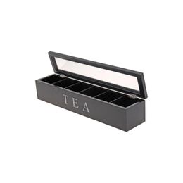 Mojawo Uhrenbox Teebox Holz Schwarz Deckel 6-Fächer mit Aufschrift TEA 43X9X9CM