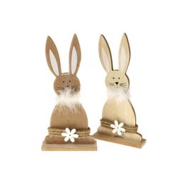 Macosa Home Osterhase 2er Set Deko-Hasen Holz Braun 27 cm Osterhase Federkragen (Deko-Figur Ostern