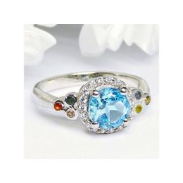 Goldene Hufeisen Silberring echter Blautopas Saphir Ring 925 Sterling-Silber Rhodiniert