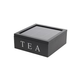 Mojawo Uhrenbox Teebox Holz Schwarz Deckel 9-Fächer mit Aufschrift TEA
