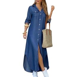 FIDDY A-Linien-Kleid Damen Hemdkleid Lässige Maxikleider Mit Blumendruck Lockeres Kleid