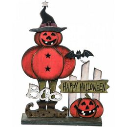 Horror-Shop Dekoobjekt Happy Halloween Kürbisfigur mit Hexenhut als Aufst