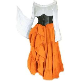 FIDDY A-Linien-Kleid Damen-Retro-Mittelalter Kleid mit Glockenärmeln