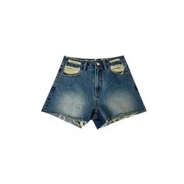 FIDDY Jeansshorts Denim-Shorts Sommer-Damen-Retro-Hotpants mit rohem undniedriger Taille