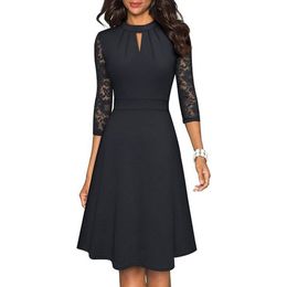 FIDDY Abendkleid Retro-Party-Cocktailkleid mit hohler Spitze für Damen – Abendkleid