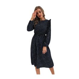 FIDDY Midikleid Modisches Damenkleid mit langen Ärmeln und Polka-Dots am Saum