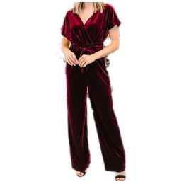 FIDDY Overall Einfarbiger Jumpsuit aus Samt mit weitem Bein