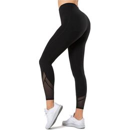 FIDDY Yogaleggings Damen-Mesh-Tasche-Sport-Leggings-Sporthose mit hoher Taille-Yoga-Hose