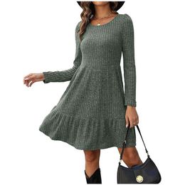 FIDDY A-Linien-Kleid Kleider für Damen Langarm Pulloverkleid Frauen Rundhalsausschnitt