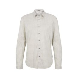 Tom Tailor Denim Herren Slim Fit Hemd mit Printmuster, weiß, Muster, Gr. XL