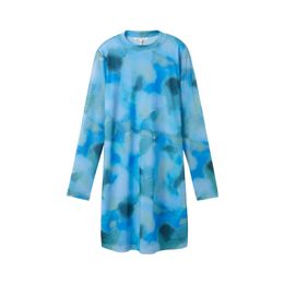 Tom Tailor Denim Damen Mini-Meshkleid mit recyceltem Polyester, blau, Farbverlauf / Dip-Dye, Gr. XXL