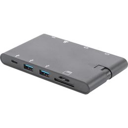 Digitus DA 70865 USB Typ-C, Ultra HD, neun weitere Ports, Universal Travel Docking Station, Schwarz