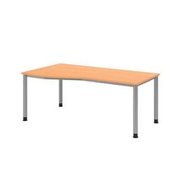 Hammerbacher HS18 höhenverstellbarer Schreibtisch buche Trapezform, 4-Fuß-Gestell silber 180,0 x 80,0/100,0 cm