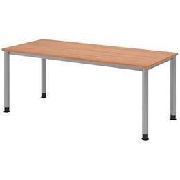 Hammerbacher HS19 höhenverstellbarer Schreibtisch nussbaum rechteckig, 4-Fuß-Gestell silber 180,0 x 80,0 cm