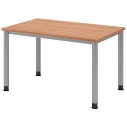 Hammerbacher HS12 höhenverstellbarer Schreibtisch nussbaum rechteckig, 4-Fuß-Gestell silber 120,0 x 80,0 cm