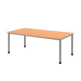 Hammerbacher HS2E höhenverstellbarer Schreibtisch buche rechteckig, 4-Fuß-Gestell silber 200,0 x 100,0 cm