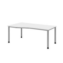 Hammerbacher HS18 höhenverstellbarer Schreibtisch weiß Trapezform, 4-Fuß-Gestell silber 180,0 x 80,0/100,0 cm