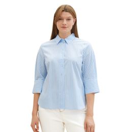 Tom Tailor Große Größen: Gestreifte Bluse mit breiten Manschetten, mittelblau gestreift, Gr.52